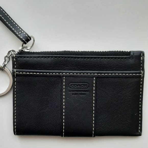 Coach | Accessories | Coach Black Leather Mini Skinny Zip Card Case ...